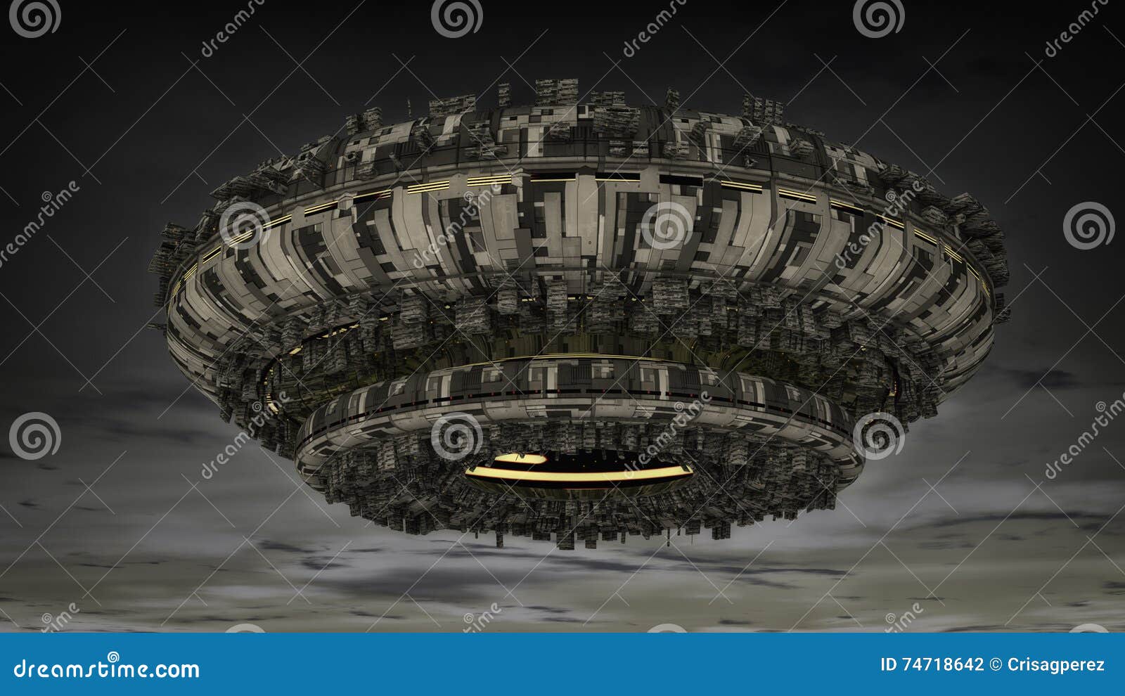 Futuristic spaceship UFO stock illustration. Illustration of rendering ...