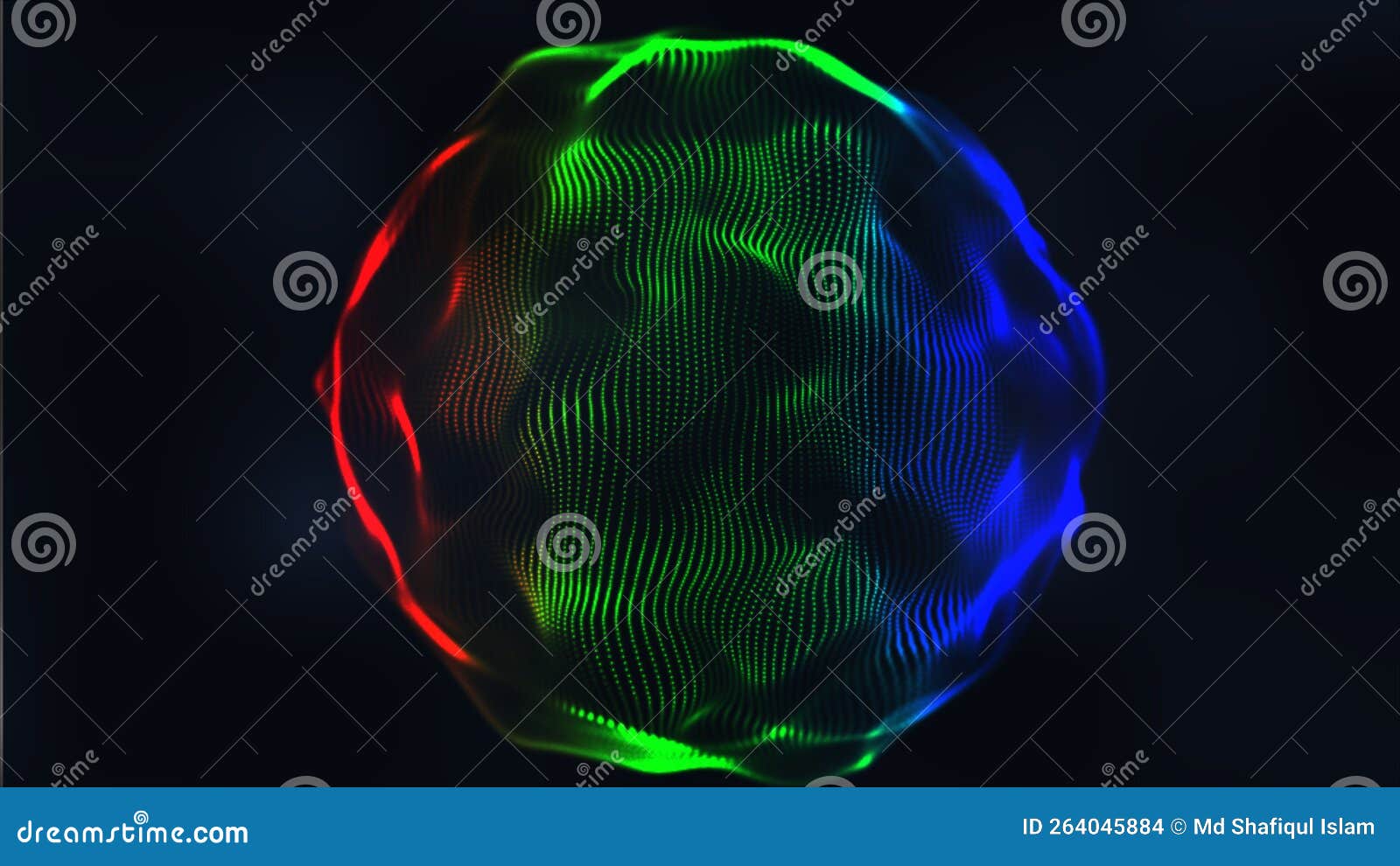 Red, Green and Blue Sphere of Dots. Abstract Particles Background with ...