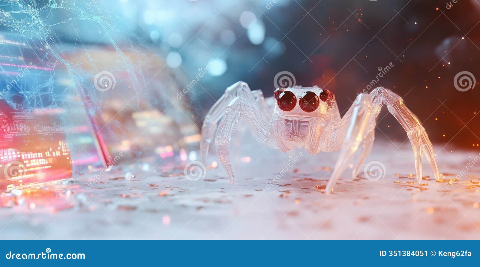Futuristic Spider Robot with Glowing Eyes in Digital Environment Stock ...