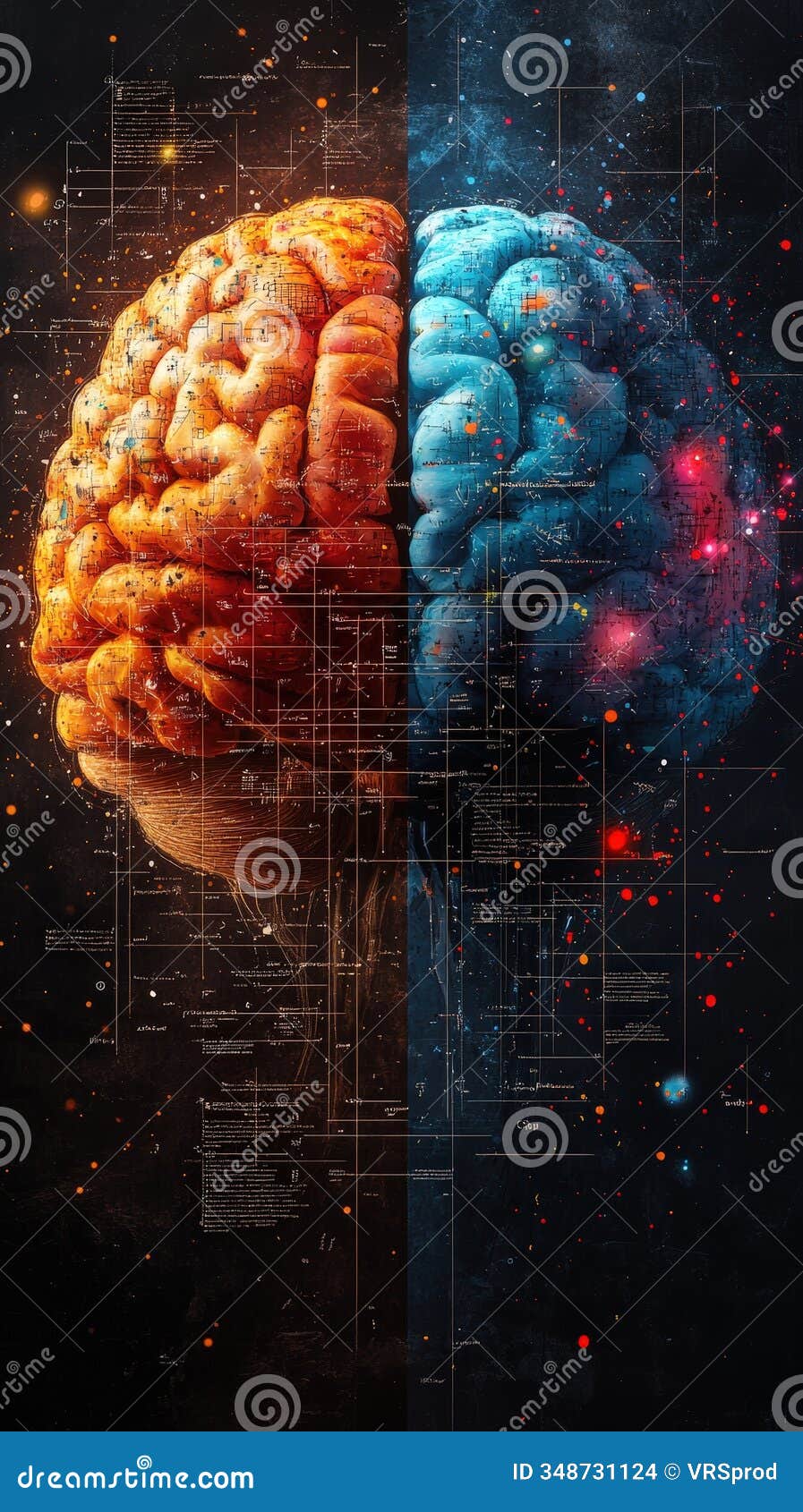 Futuristic Split Brain with Digital Overlay, AI Concept Stock Photo ...
