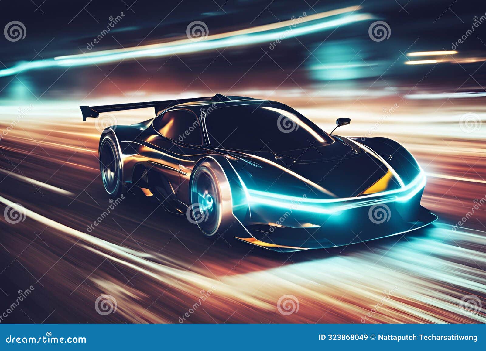 Futuristic Sport Car Drifting on Track with Light Trails Effect Cool ...