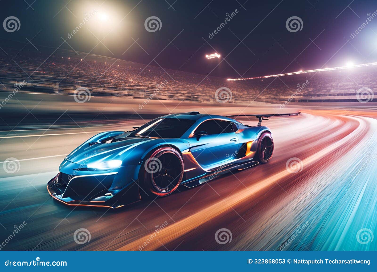 Futuristic Sport Car Drifting on Track with Light Trails Effect Cool ...