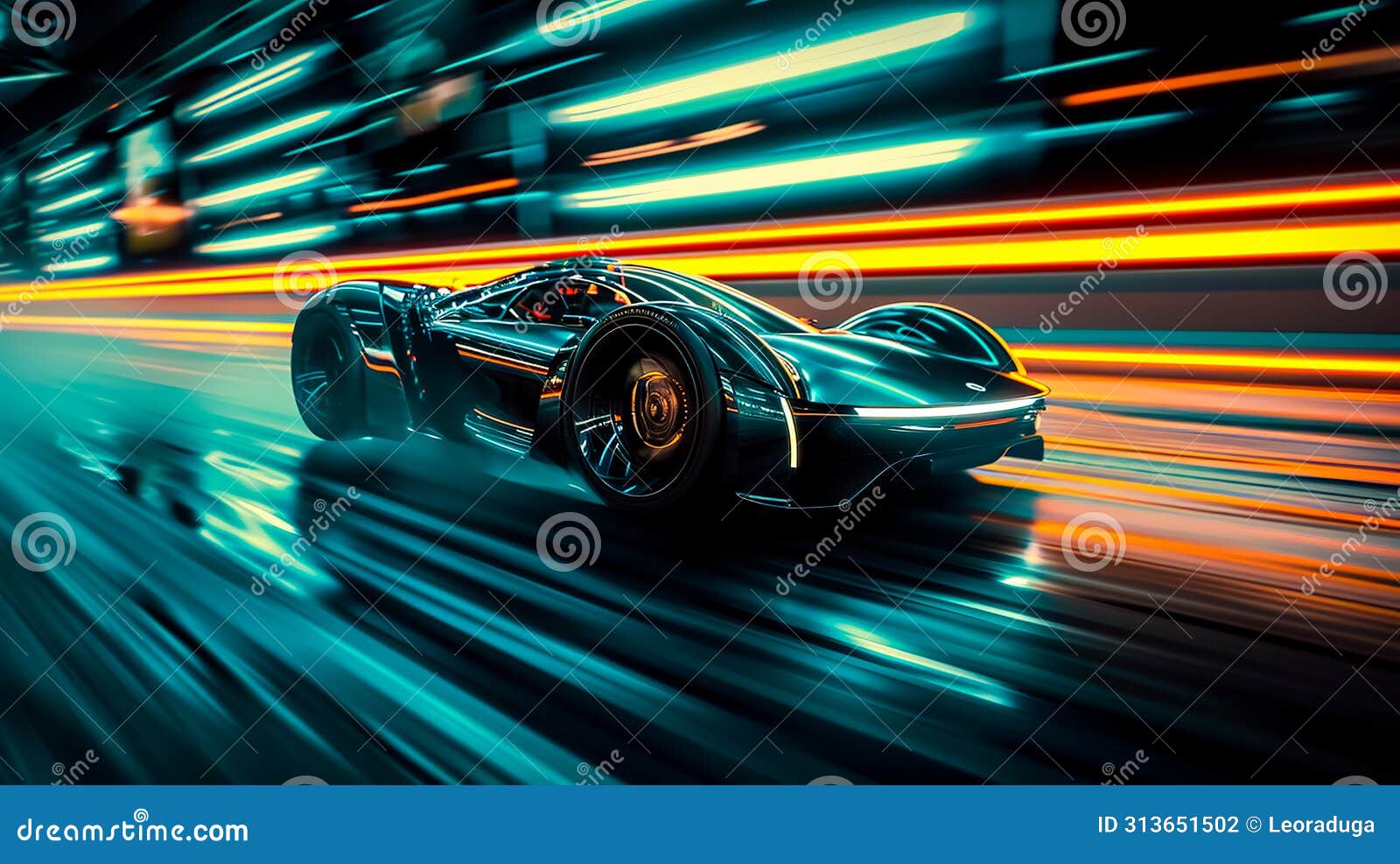 Futuristic Sport Car Driving Speedily with Light Reflections in the ...