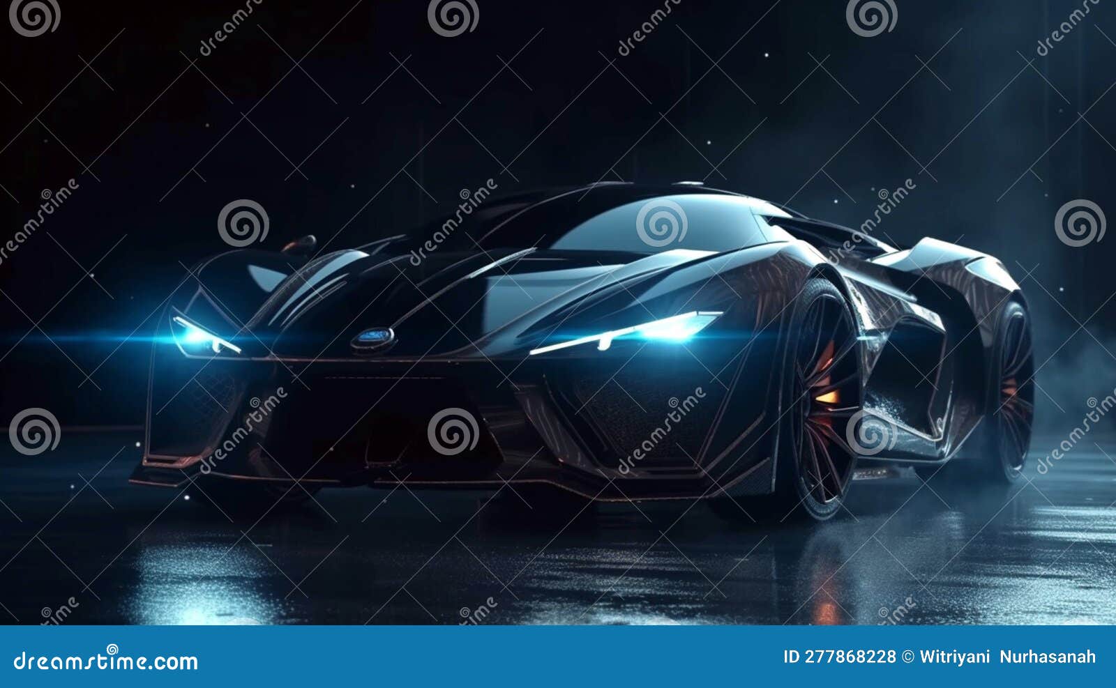Futuristic Sports Car in Motion Front Perspective View. Front ...