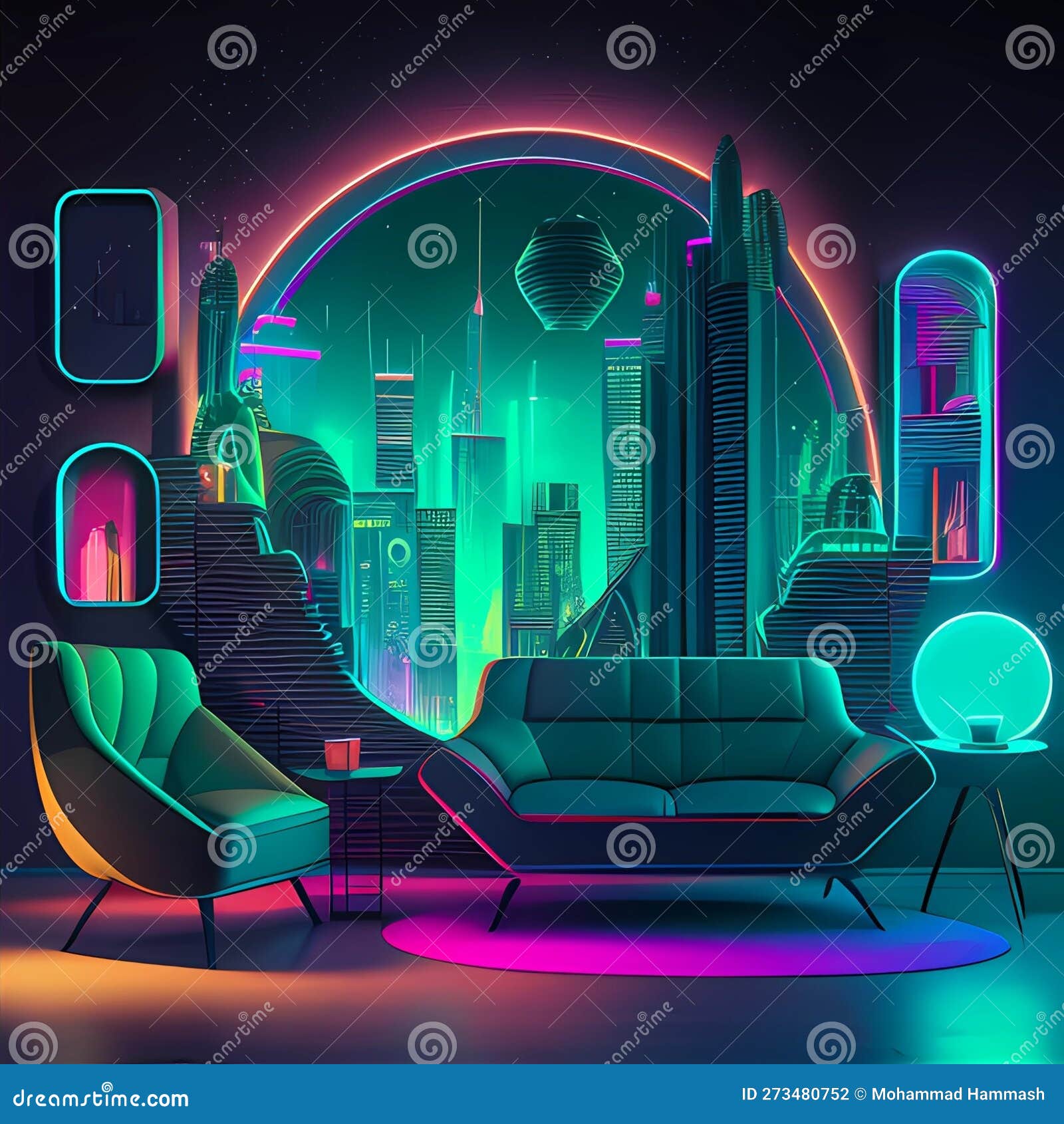 Futuristic Stage Backdrop, Made with Generative AI Stock Illustration ...