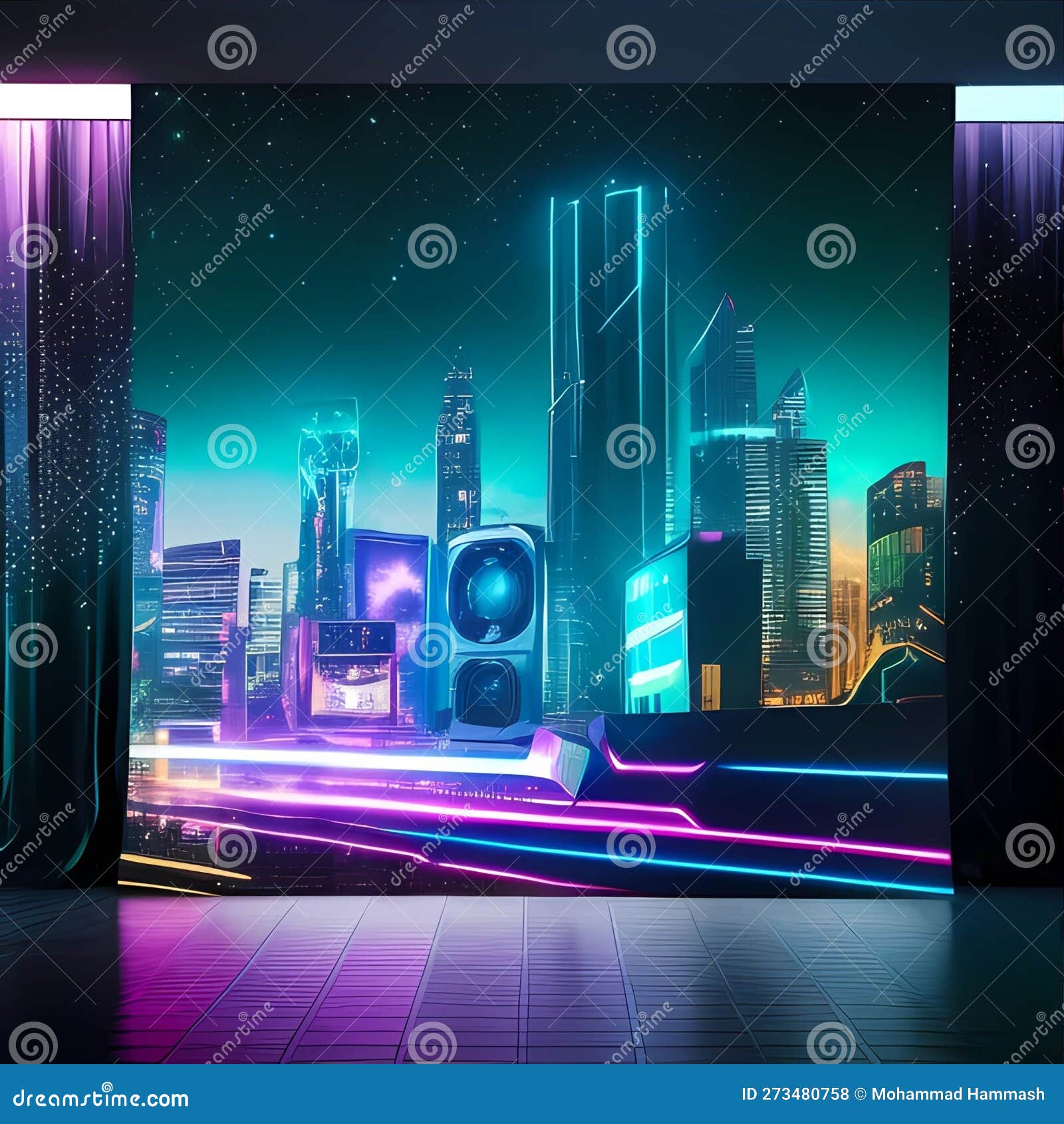Futuristic Stage Backdrop, Made with Generative AI Stock Illustration ...