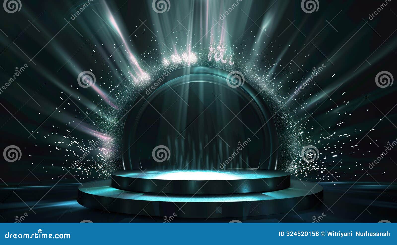 Futuristic Stage with Light Beams and Sparkles Stock Illustration ...