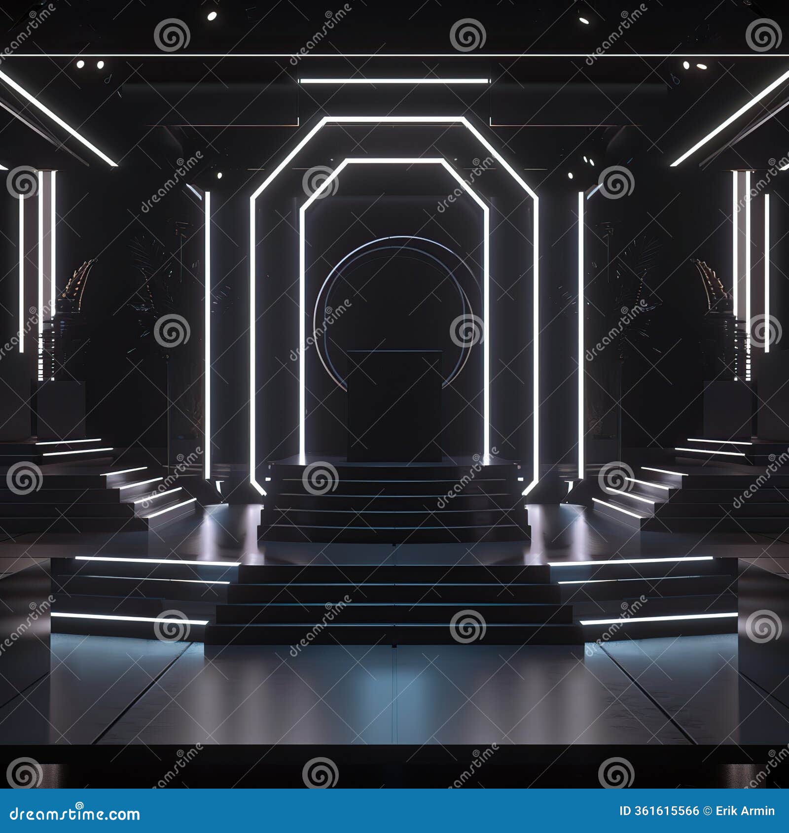 Futuristic Stage with Neon Lights and Steps Stock Photo - Image of ...