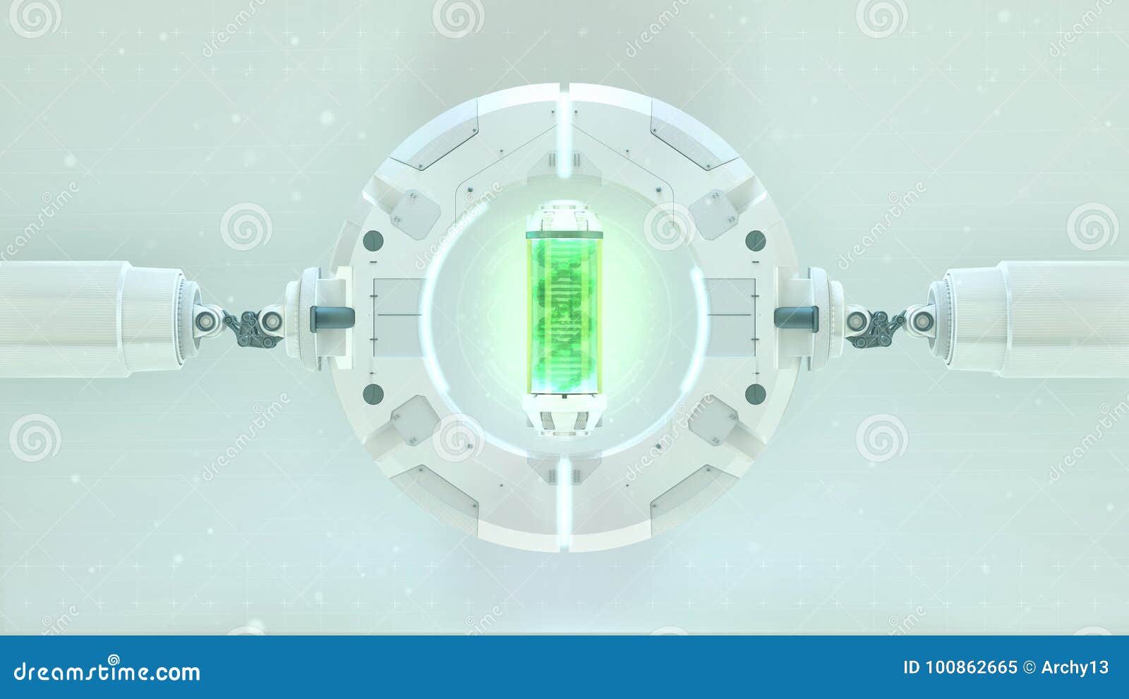Futuristic Stage with Round Frame Green Capsule with Dna in it. Future ...