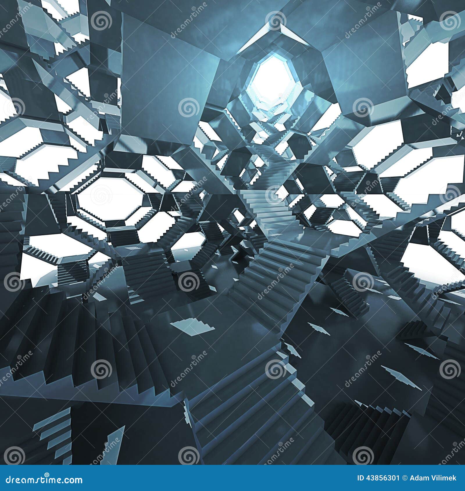 Futuristic Staircase Architecture with Light Eye Stock Illustration ...