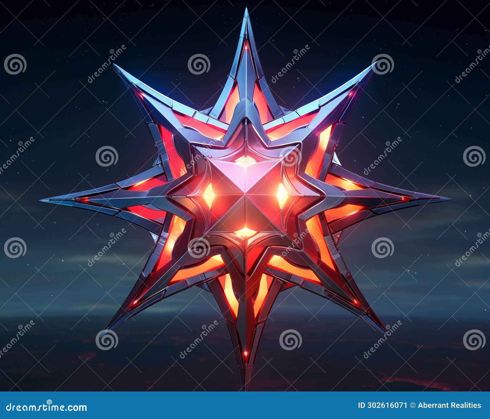 A Futuristic Star with Red and Blue Lights on it Stock Illustration ...