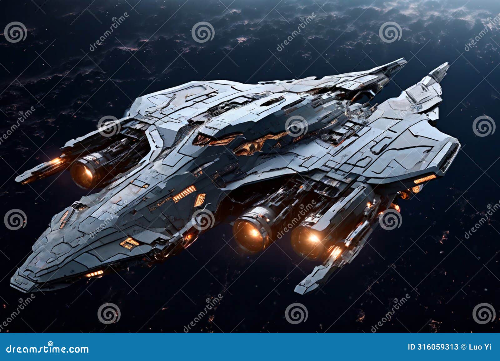 Futuristic Starship Fllying in the Space Stock Illustration ...