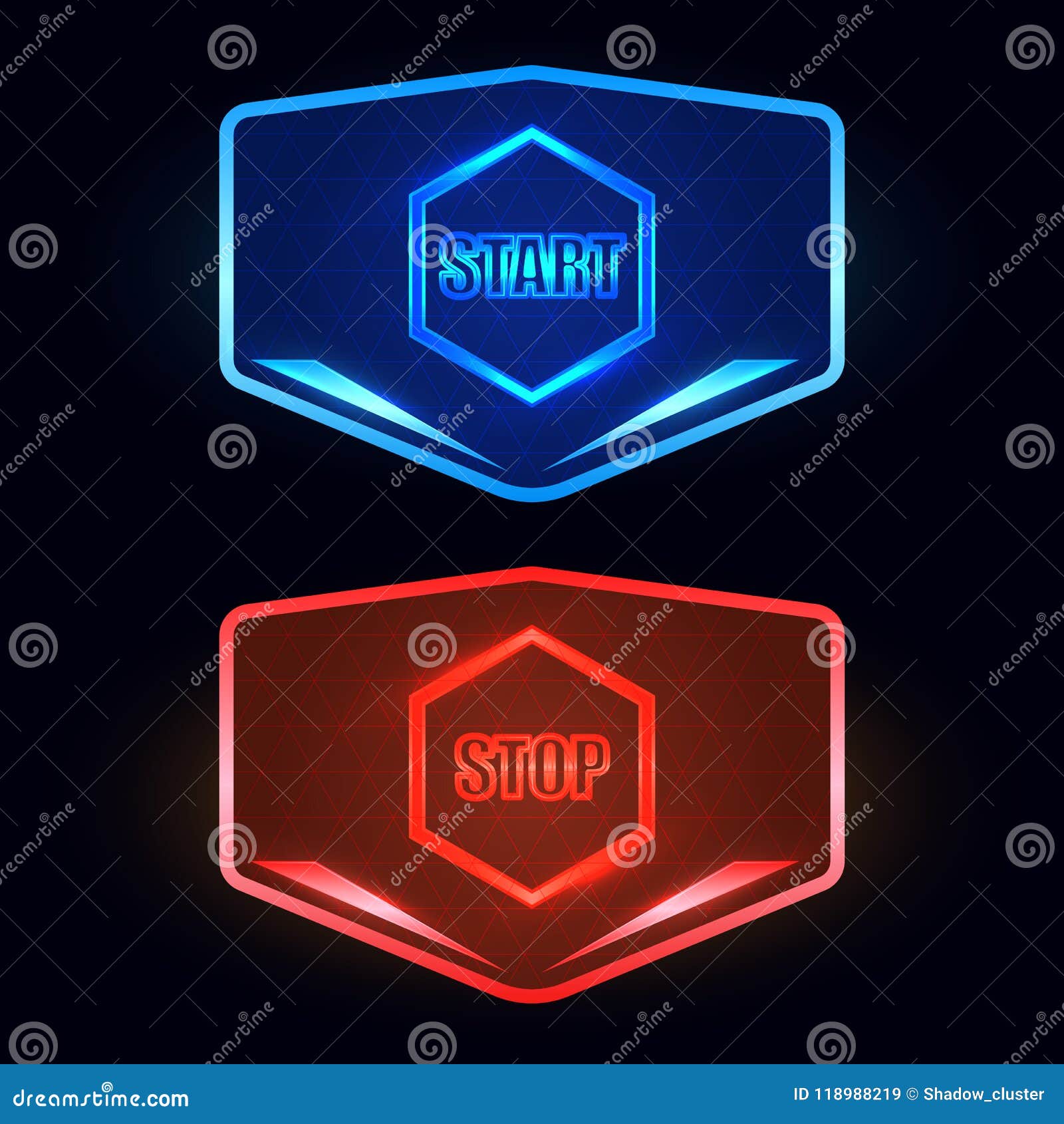 Futuristic Start and Stop Buttons Stock Vector - Illustration of glossy ...