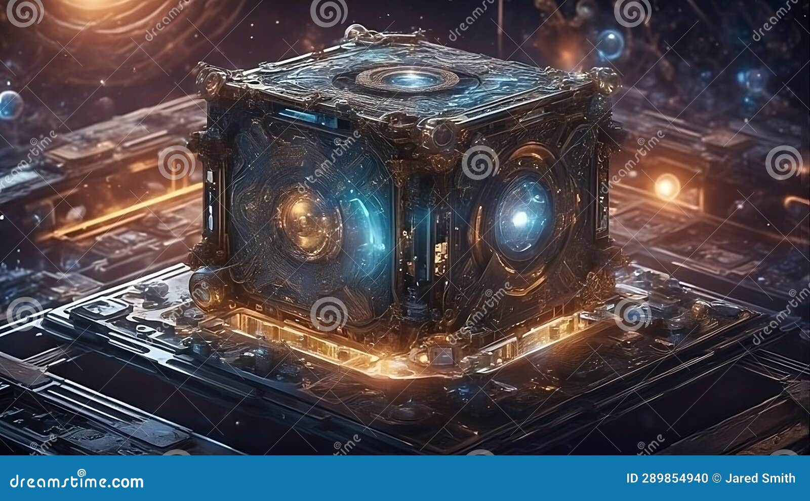 Futuristic Steampunk Cube Computer Chip on a Circuit Board Ai Created ...