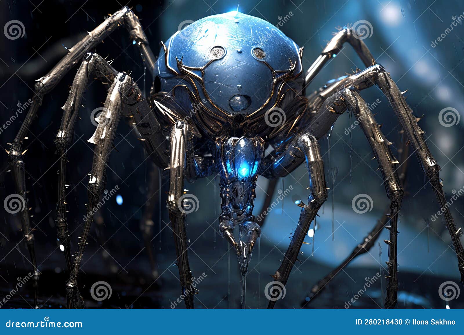 Futuristic Steampunk Spider with a Blue Body Stock Illustration ...