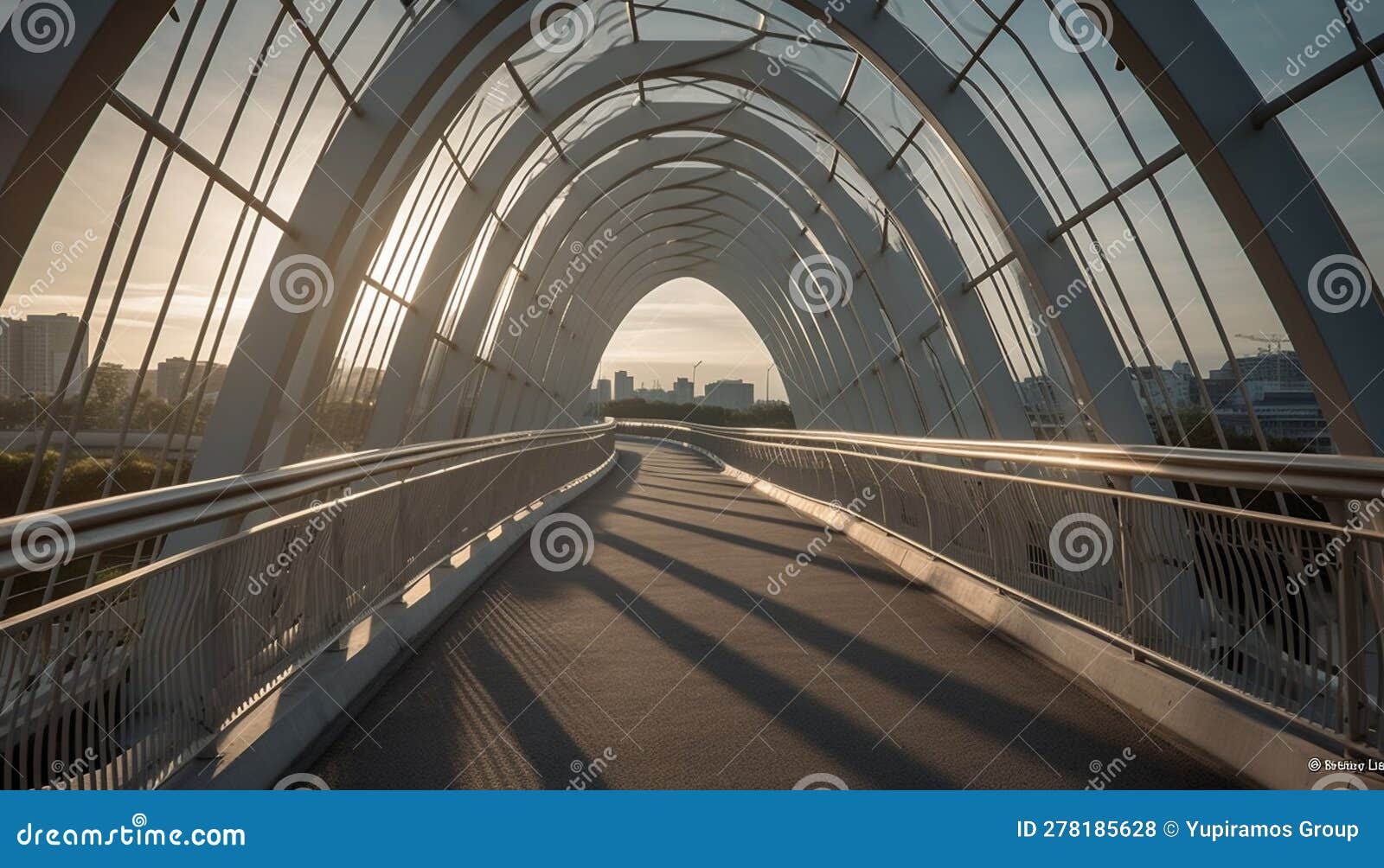Futuristic Steel Bridge Vanishing Into Cityscape Motion Generated By AI Stock Photography ...