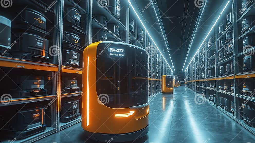 Futuristic Storage Facility with Automated Mobile Robots Managing ...