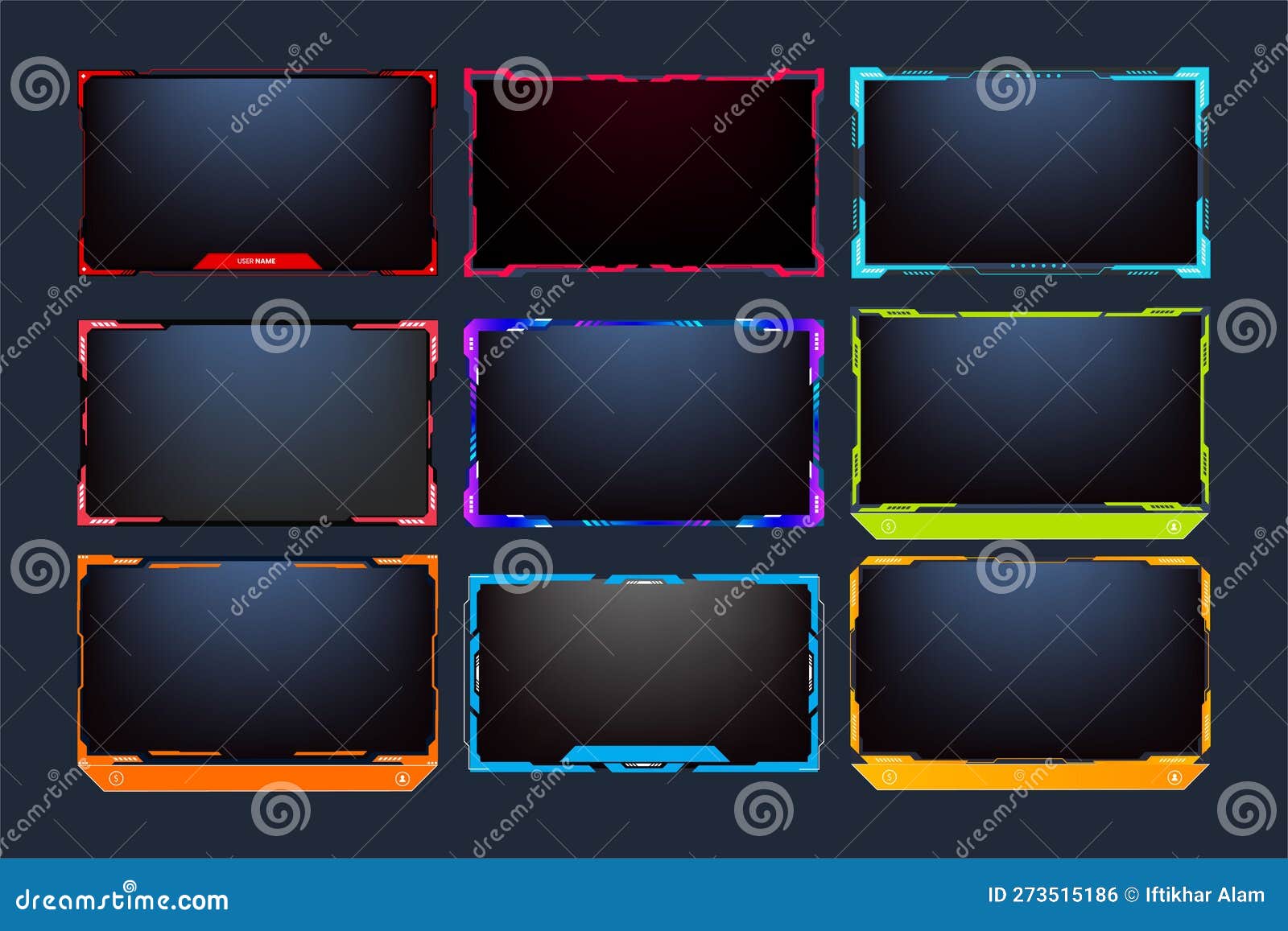 Futuristic Stream Overlay Set Vector. Broadcast Screen Interface Bundle ...