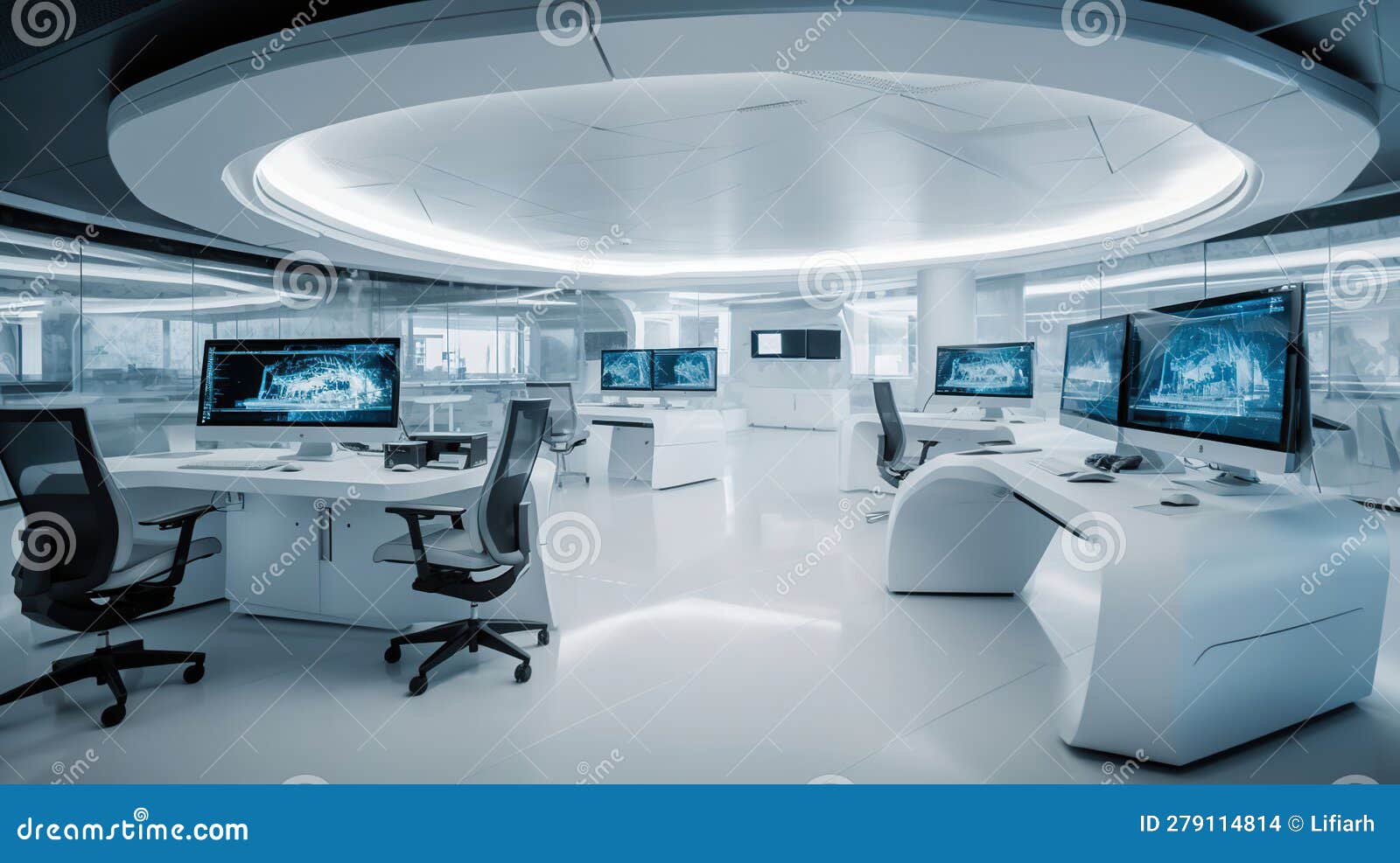 A Futuristic, Streamlined Office with Advanced Technologies and ...