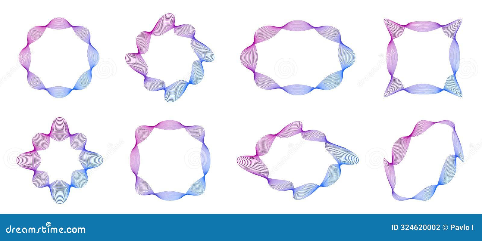 Geometric Distortion Circles Set, Futuristic Style Wave Element ...