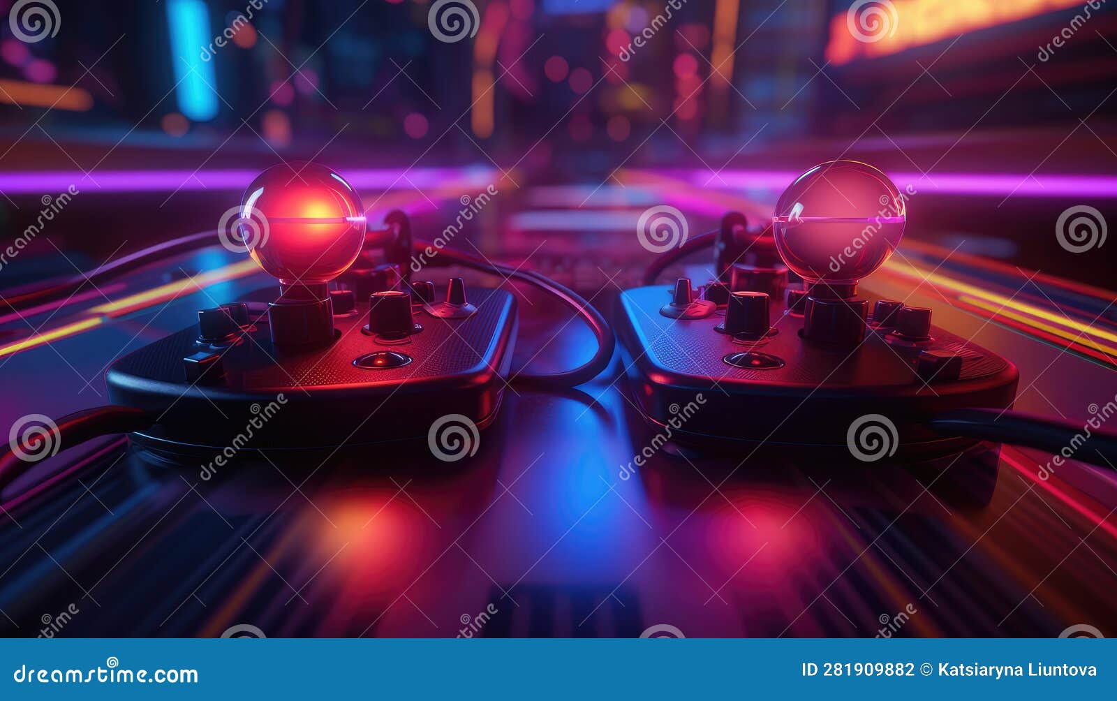 Futuristic Stylish Joystick for Games in Neon Light Stock Illustration ...
