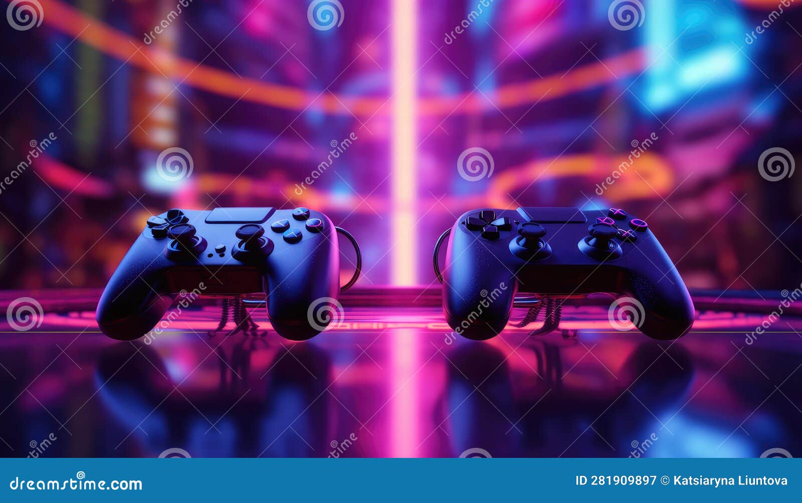 Futuristic Stylish Joystick for Games in Neon Light Stock Illustration ...
