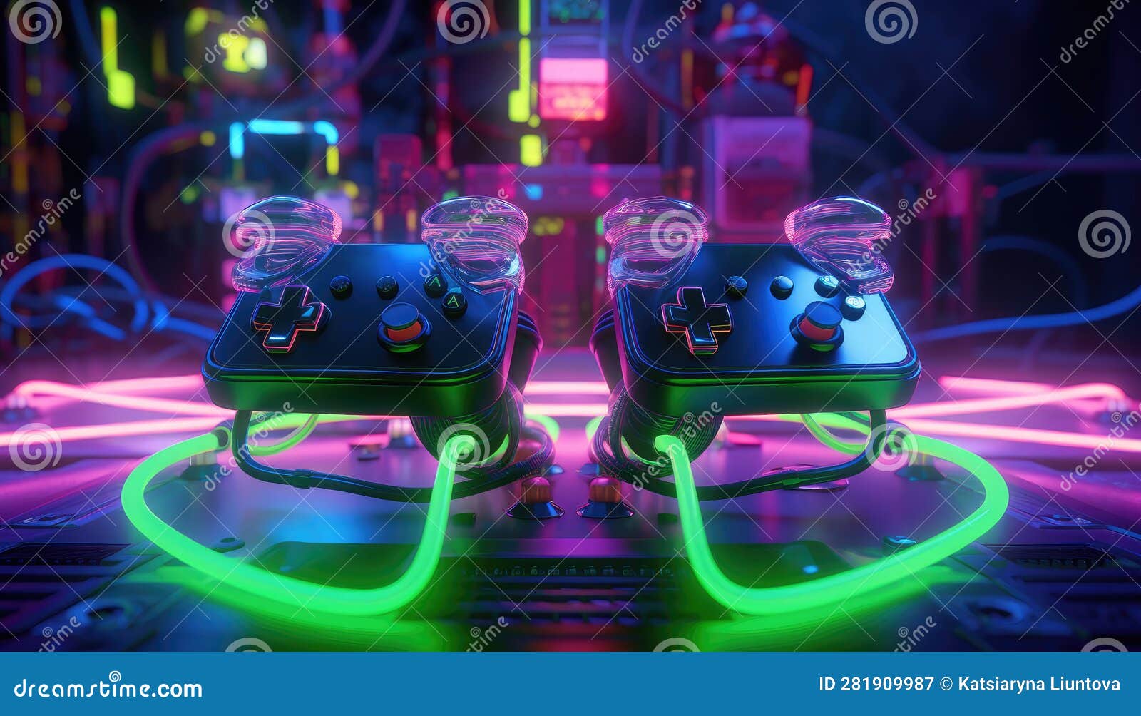 Futuristic Stylish Joystick for Games in Neon Light Stock Illustration ...