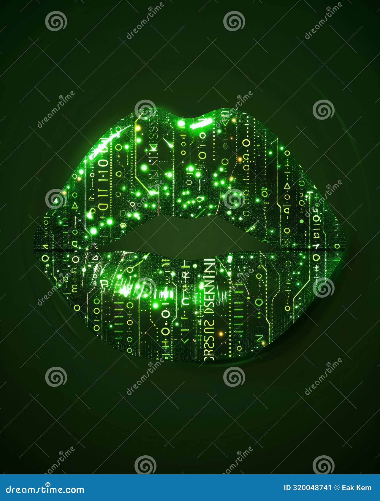 Futuristic Digital Lips Made of Circuit Boards and Neon Green ...