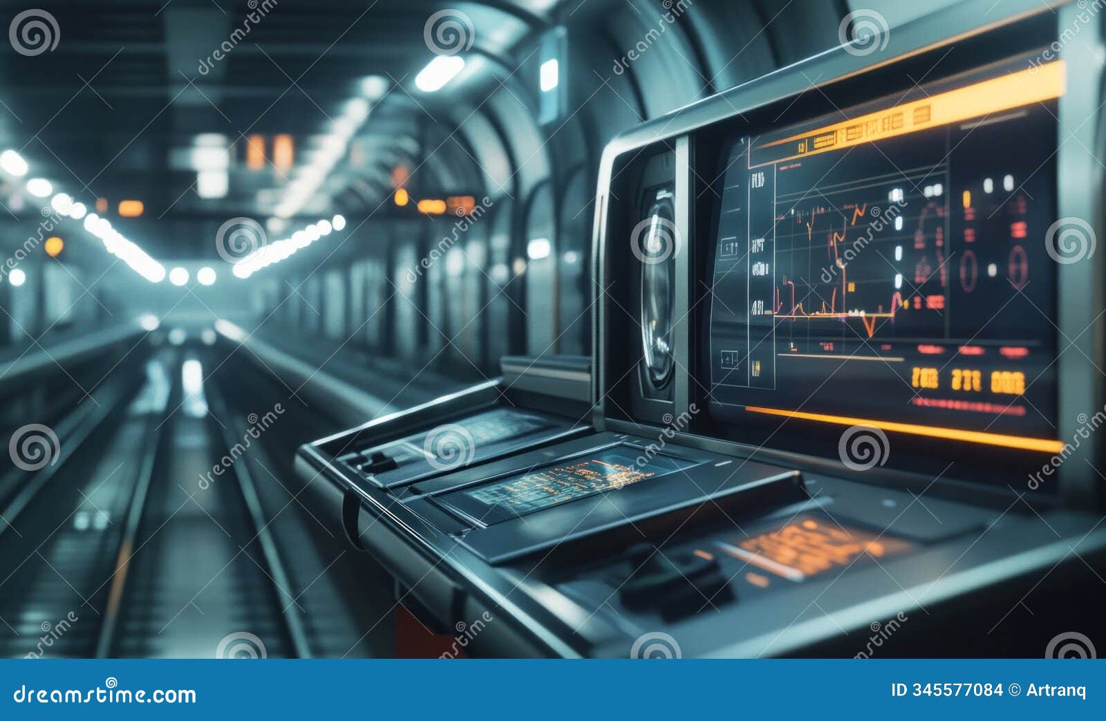 Futuristic Subway Control Panel with Neon Lights Stock Photo - Image of ...