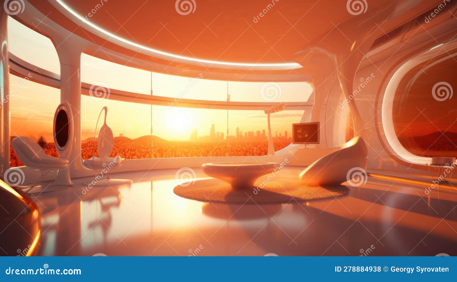 Futuristic Sunset Orange: Award-Winning Bionic Interior Desig Stock ...