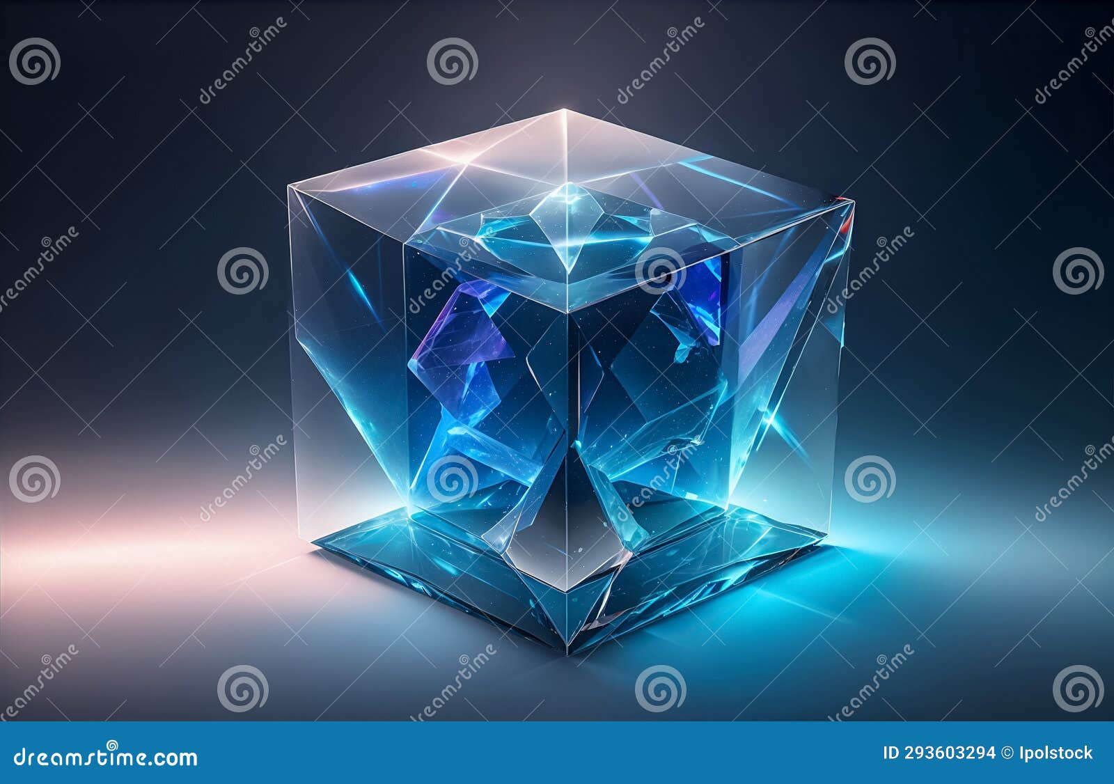 A Futuristic and Surreal Neon Glowing Glass Ice Cube Containing a ...
