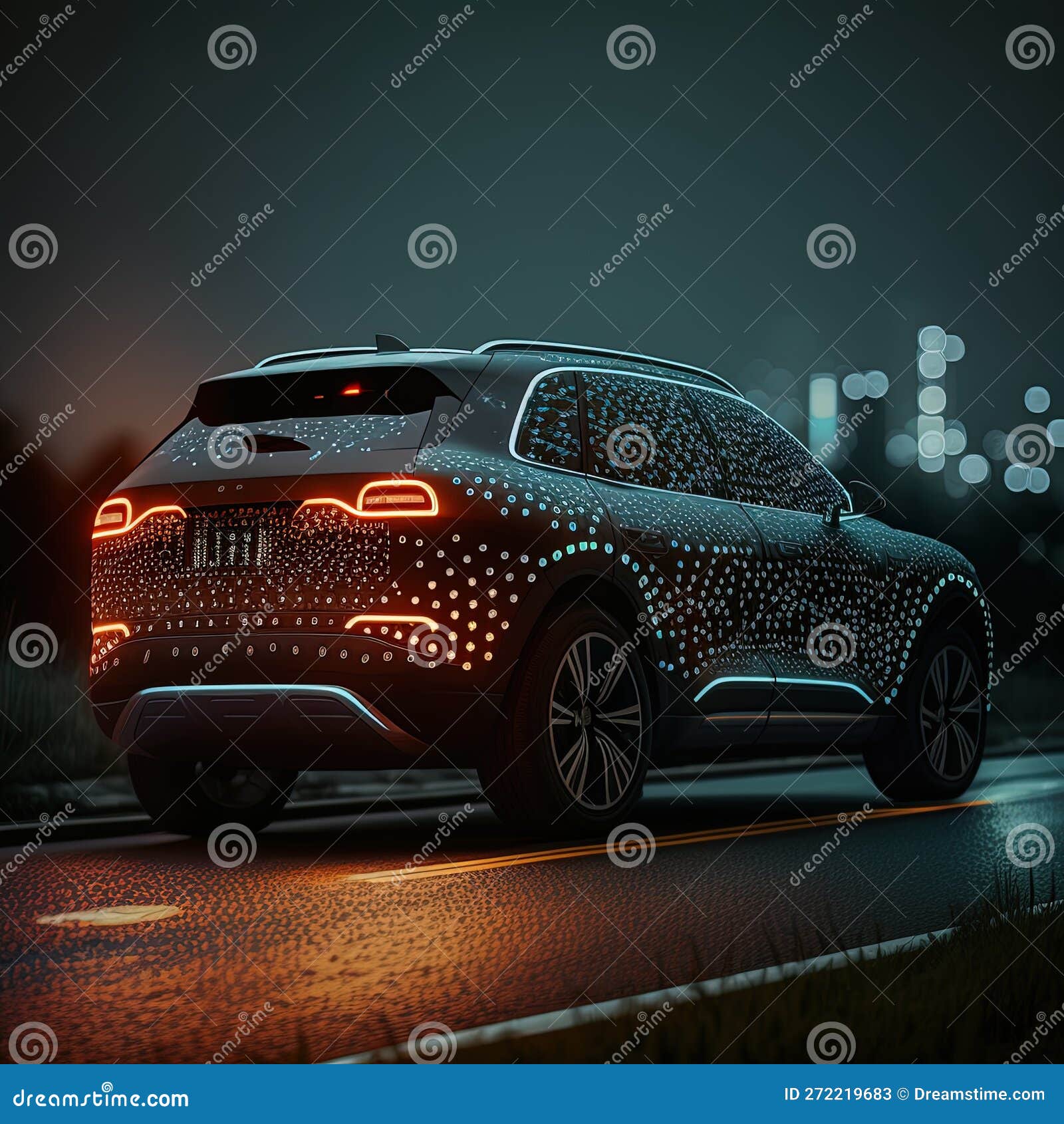 Futuristic SUV Driving on a Road. Generative AI Stock Illustration ...