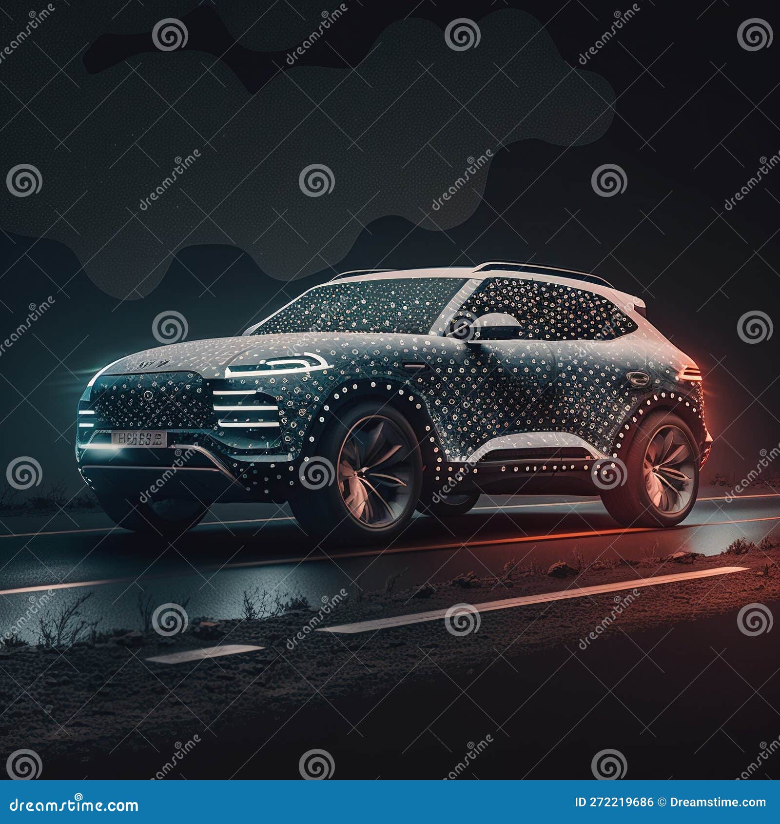 Futuristic SUV Driving on a Road. Generative AI Stock Illustration ...