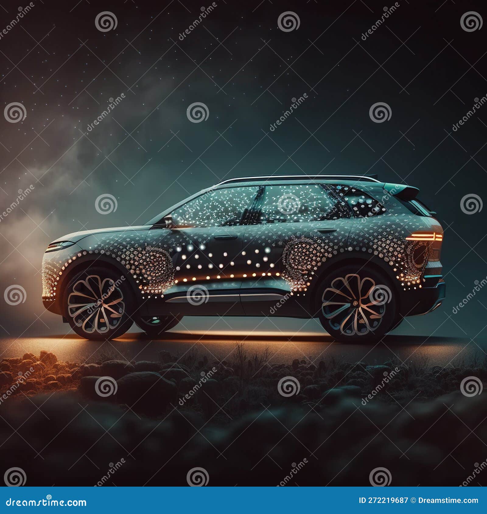 Futuristic SUV Driving on a Road. Generative AI Stock Illustration ...