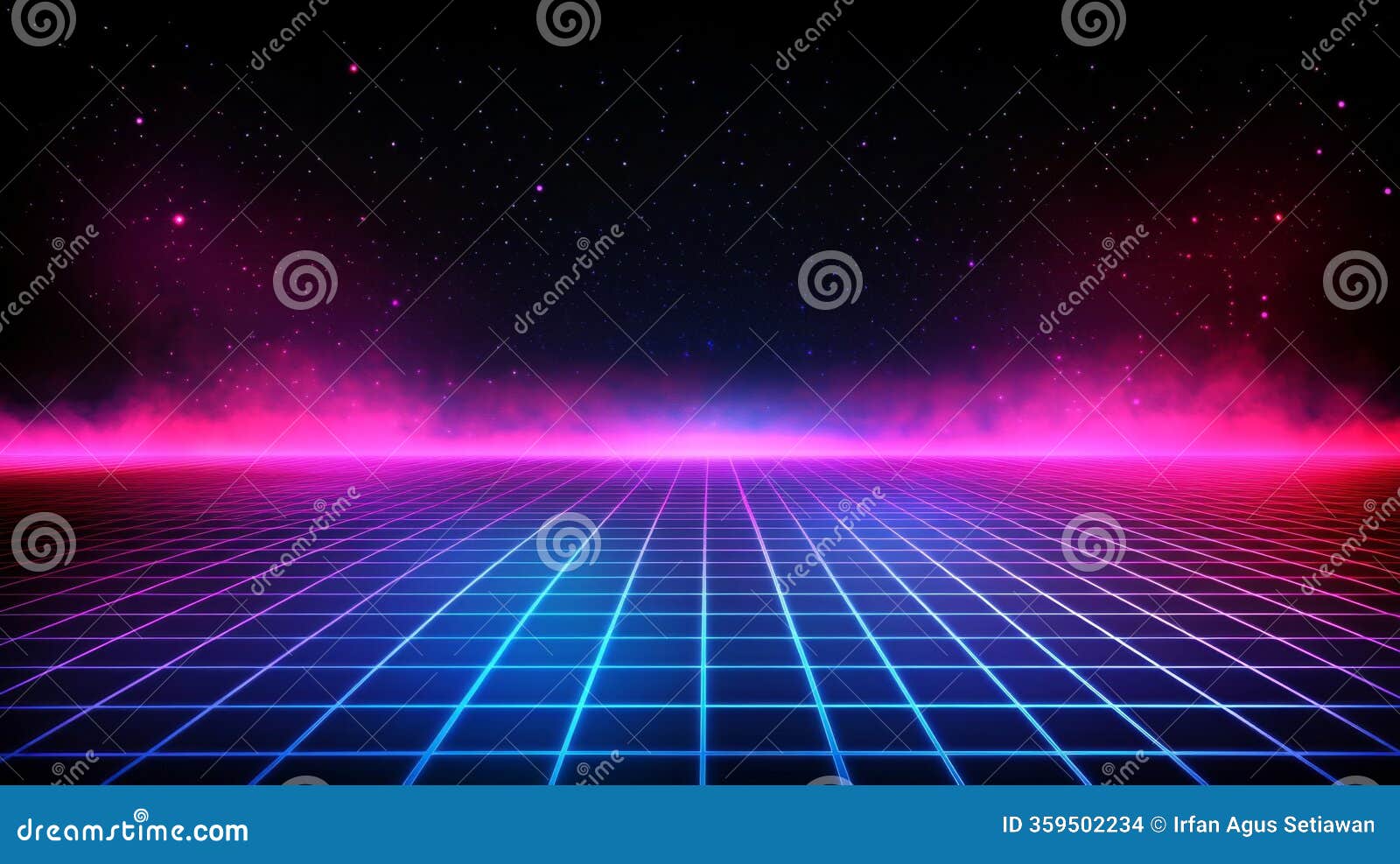Synthwave Grid Background. 80s Computer Landscape. Retro Future Blue ...