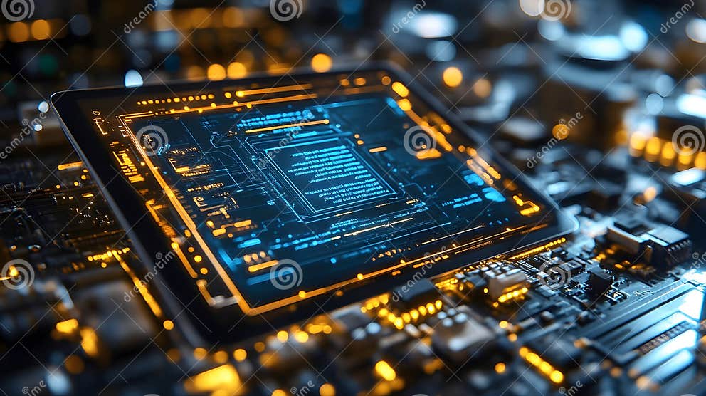 Futuristic Tablet with a Glowing Digital Interface Integrated into a ...