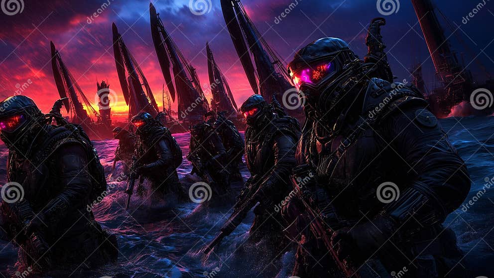 Futuristic Tactical Unit in a Dramatic Ocean Setting Stock Photo ...