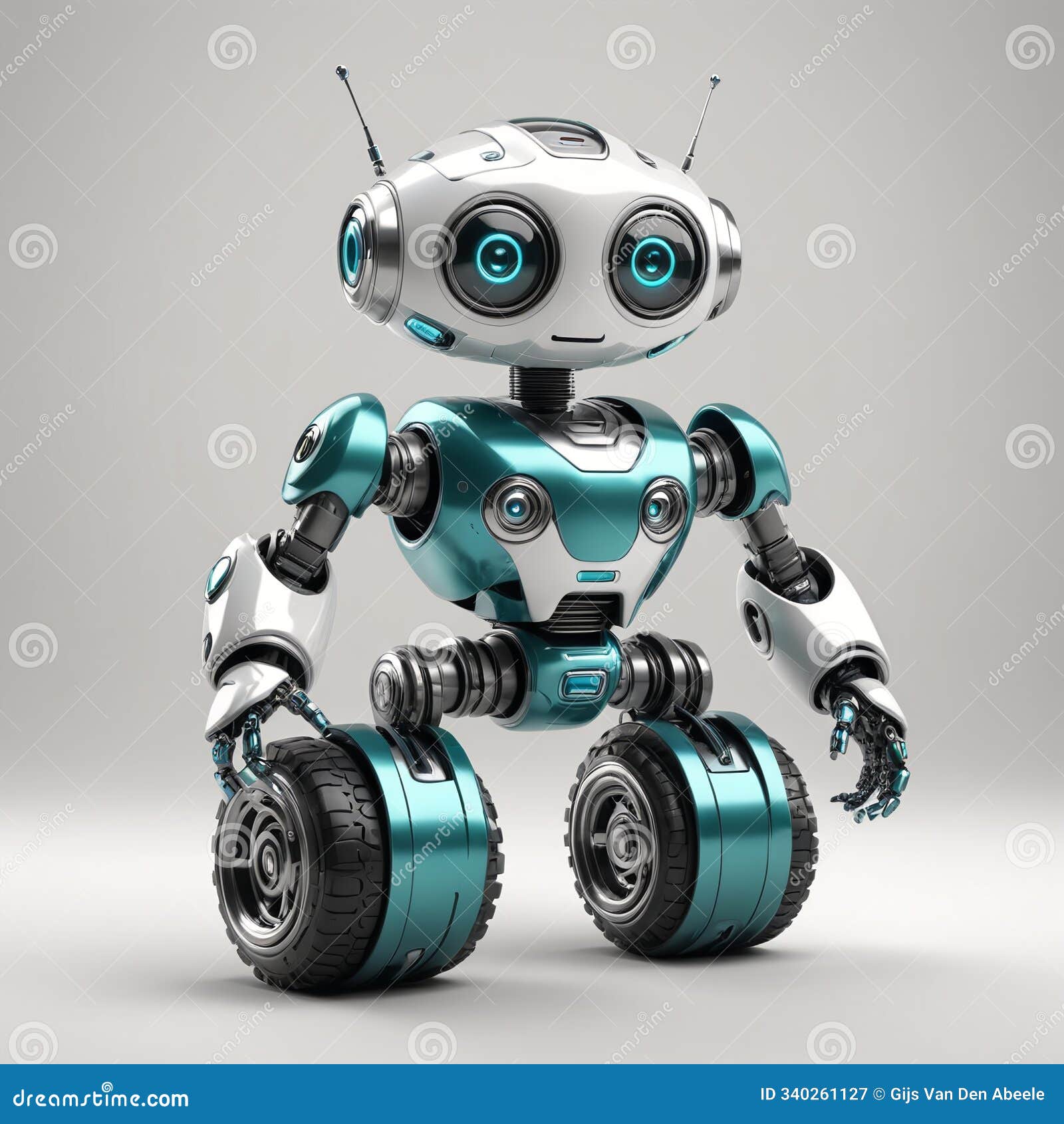 Futuristic Teal and Silver Robot on White Background Stock Illustration ...