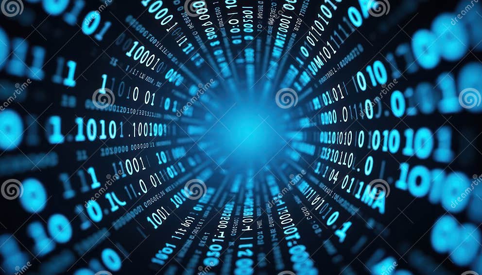 Futuristic Tech Background Fast Data Transmission. Binary Code Streams in Tunnel Effect Stock ...