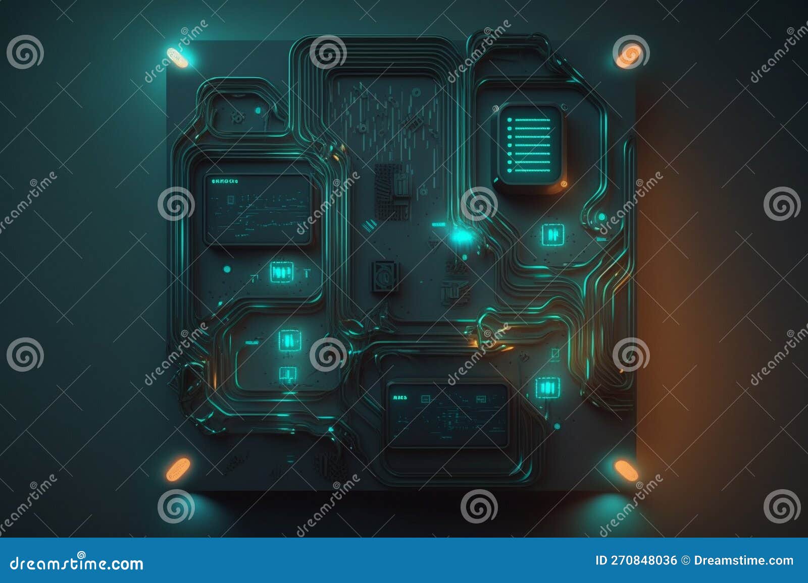 A Futuristic Tech Background with Mainboard Connectors and Connected ...