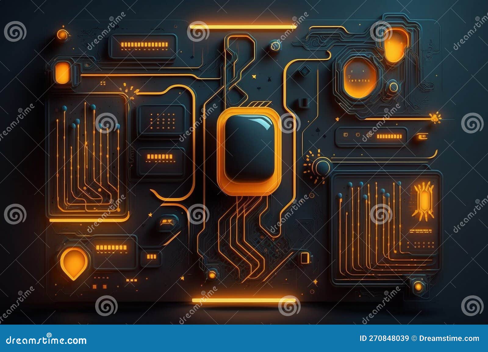 A Futuristic Tech Background with Mainboard Connectors and Connected ...