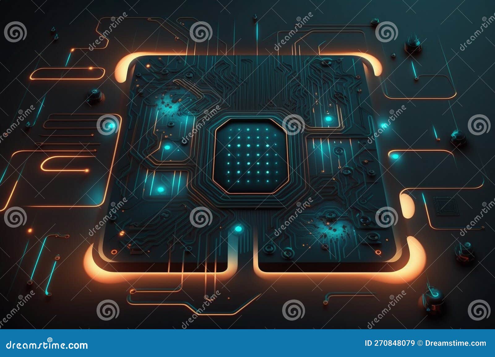 A Futuristic Tech Background with Mainboard Connectors and Connected ...