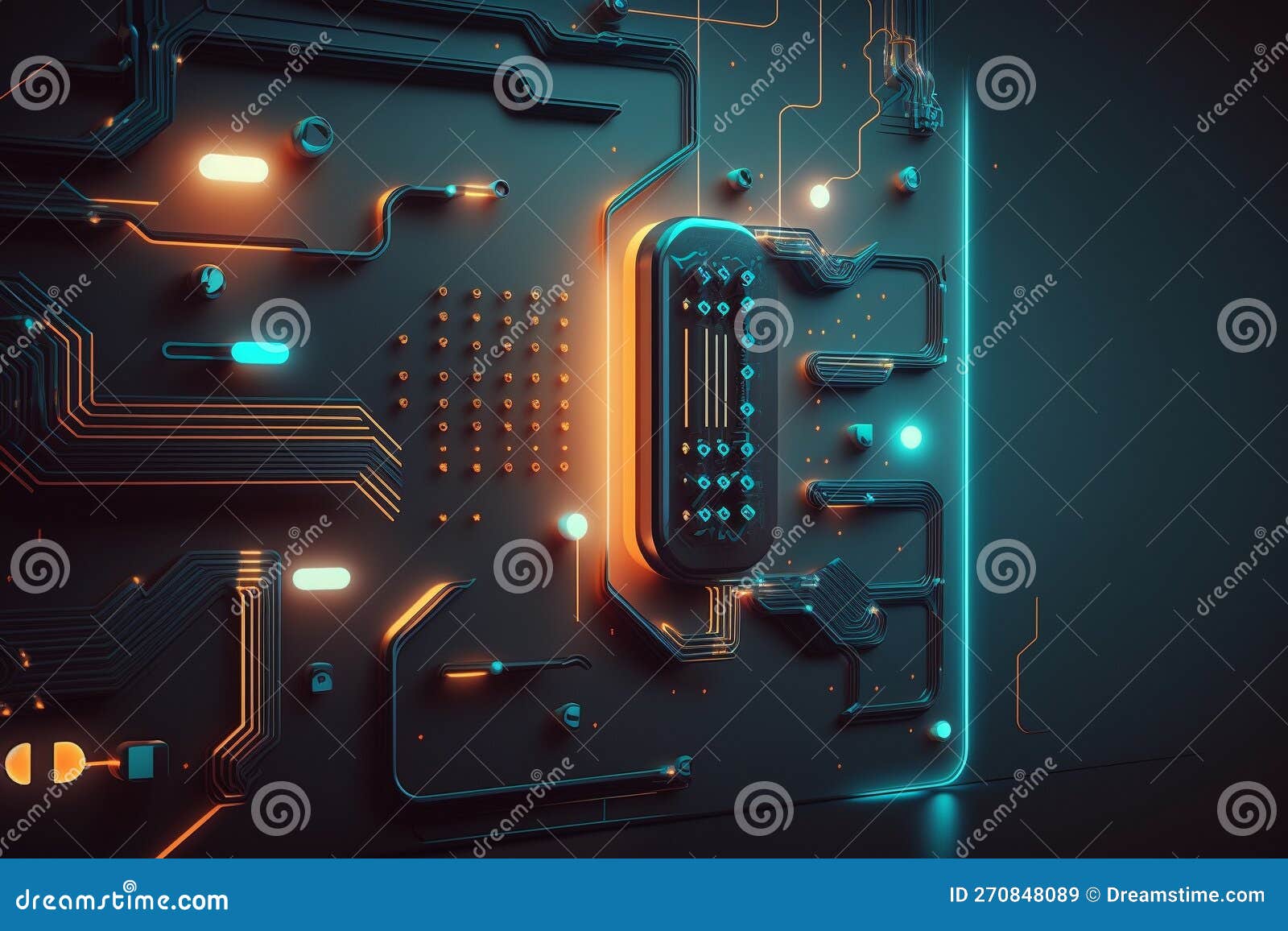 A Futuristic Tech Background with Mainboard Connectors and Connected ...