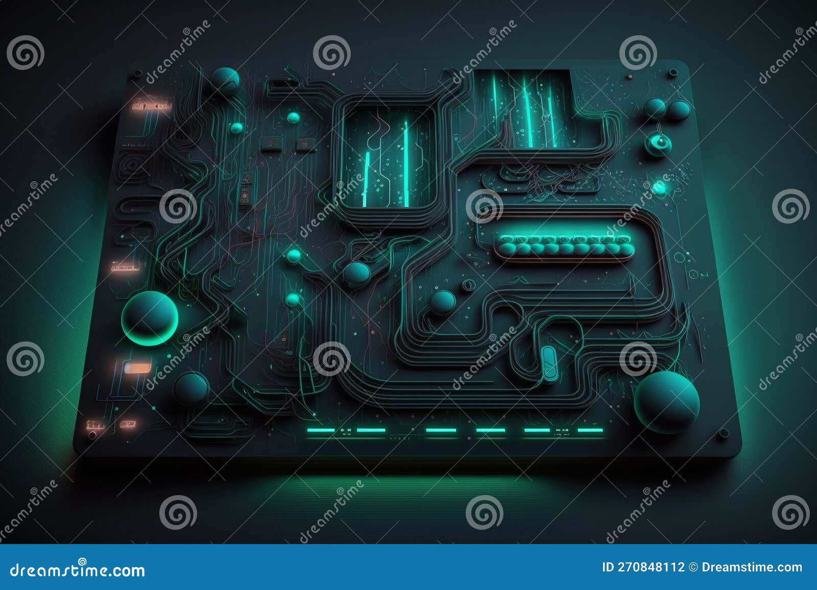 A Futuristic Tech Background with Mainboard Connectors and Connected ...