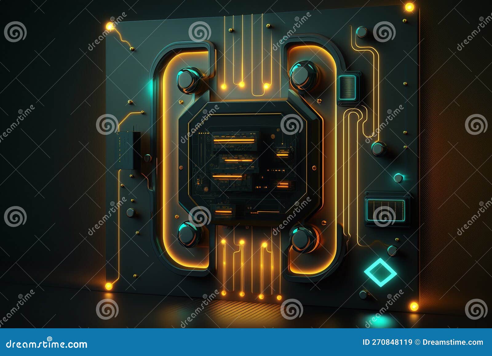 A Futuristic Tech Background with Mainboard Connectors and Connected ...