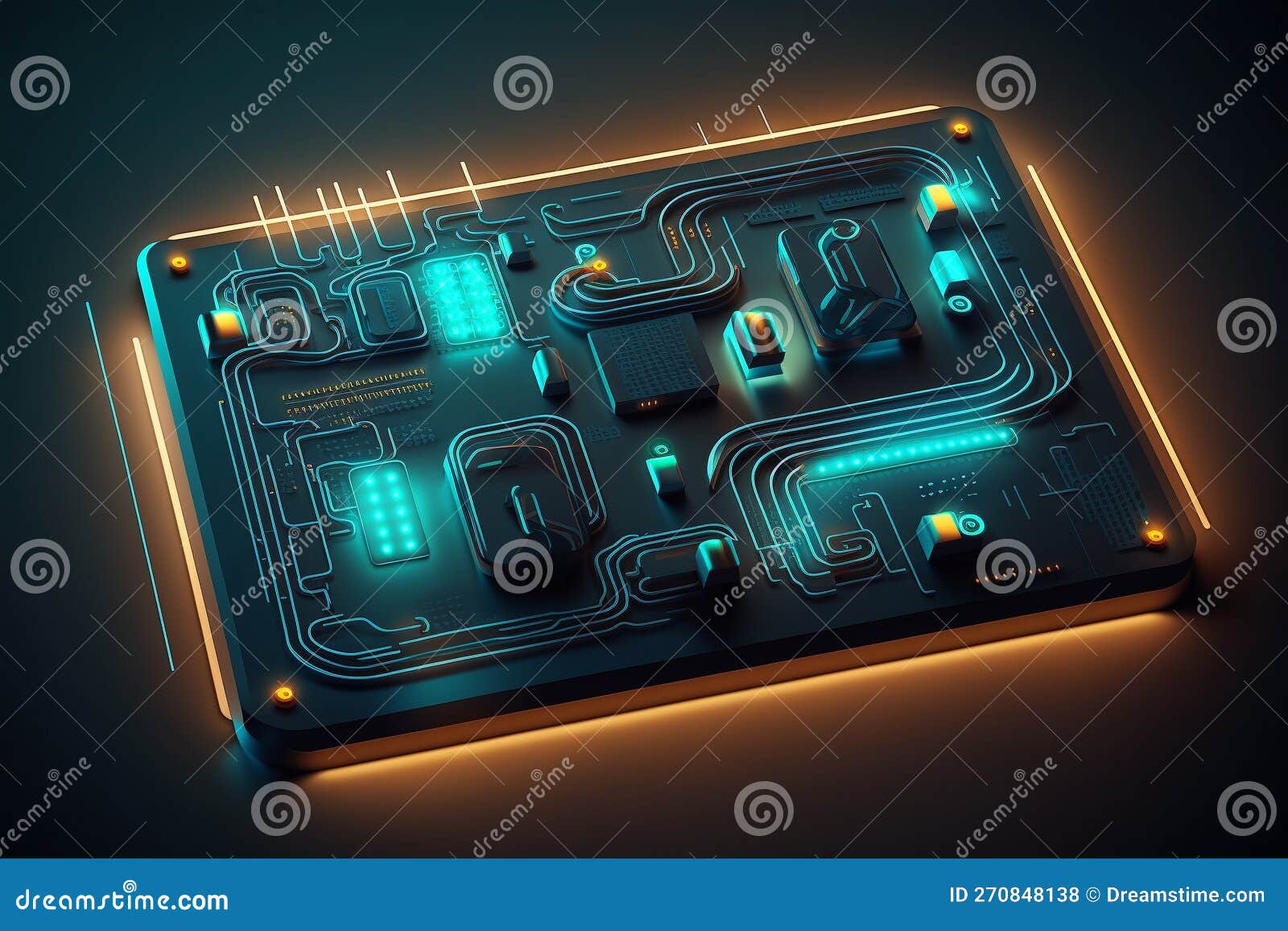 A Futuristic Tech Background With Mainboard Connectors And Connected ...