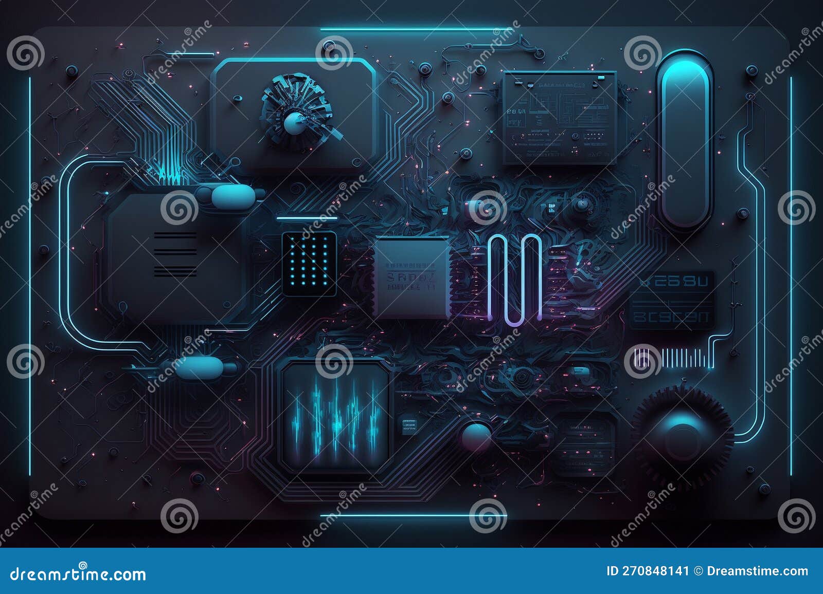 A Futuristic Tech Background with Mainboard Connectors and Connected ...