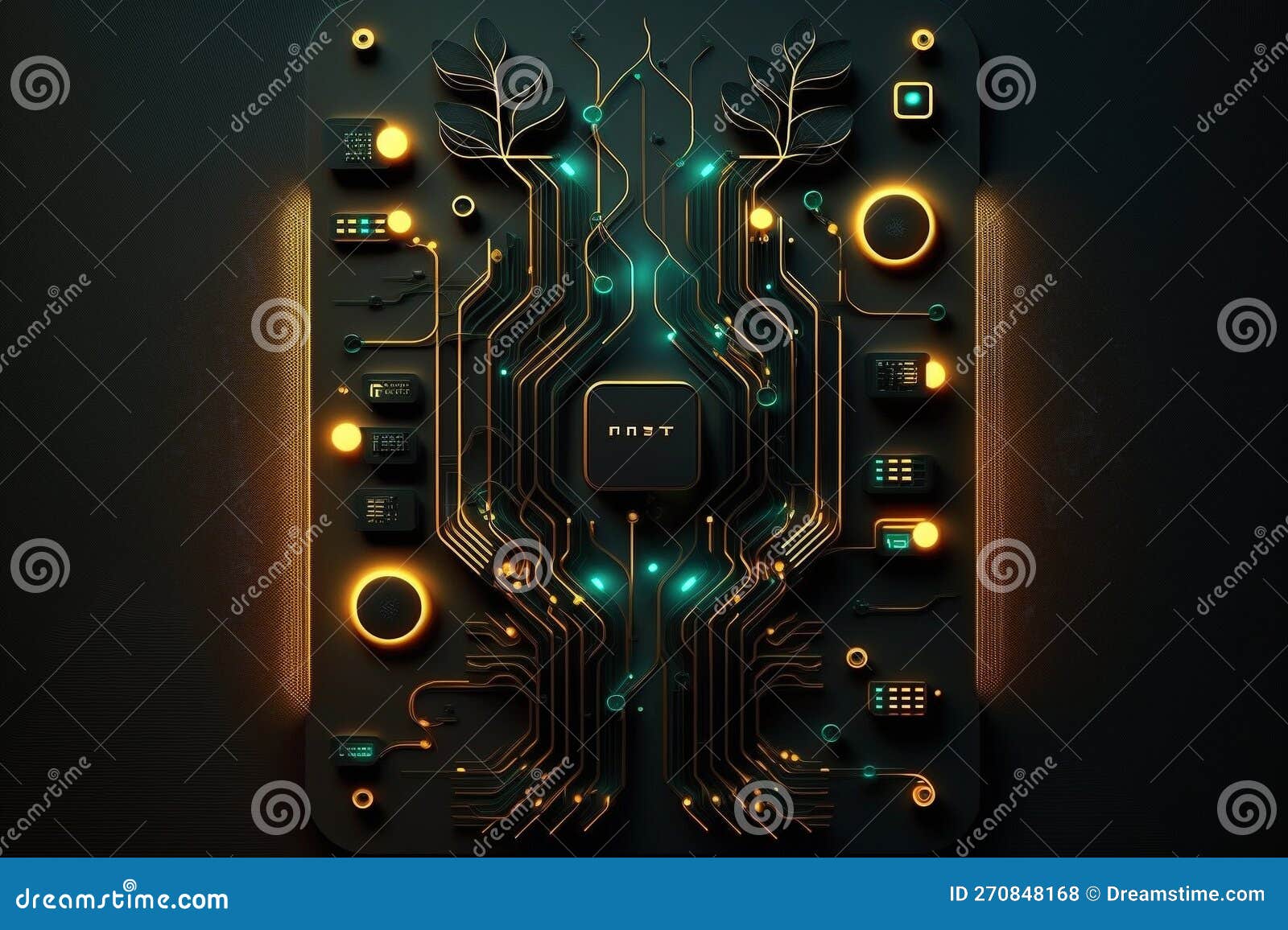 A Futuristic Tech Background with Mainboard Connectors and Connected ...