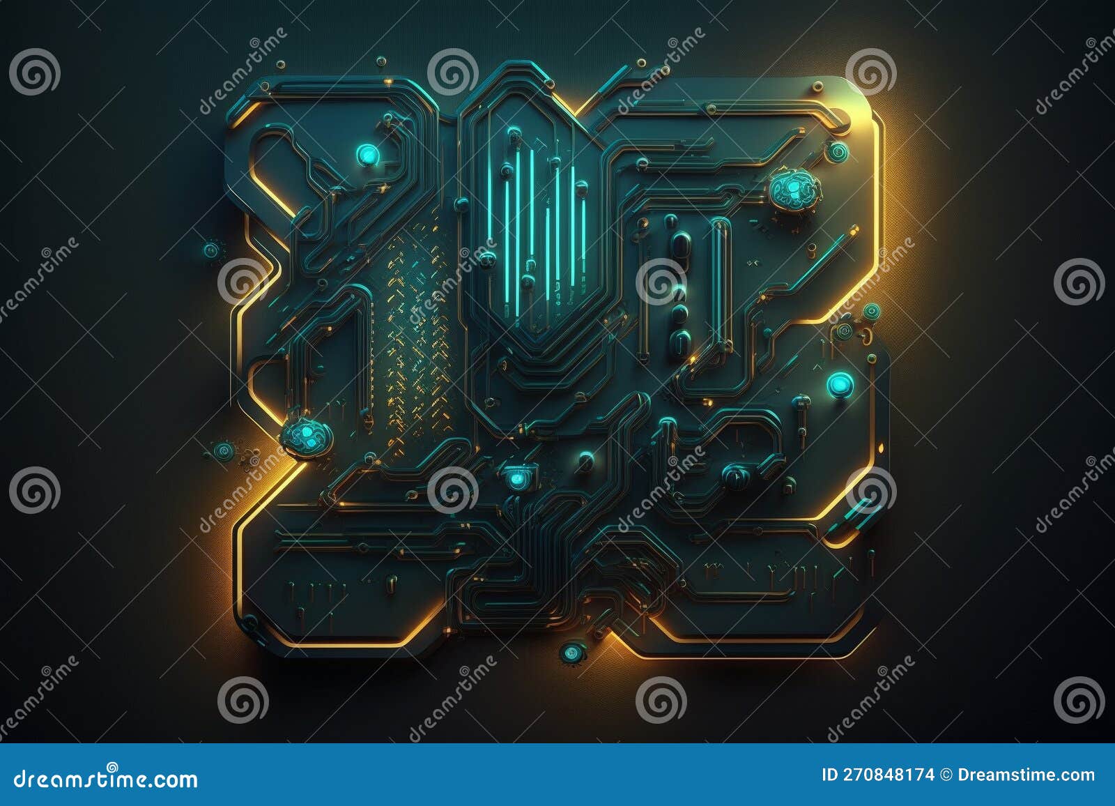 A Futuristic Tech Background with Mainboard Connectors and Connected ...