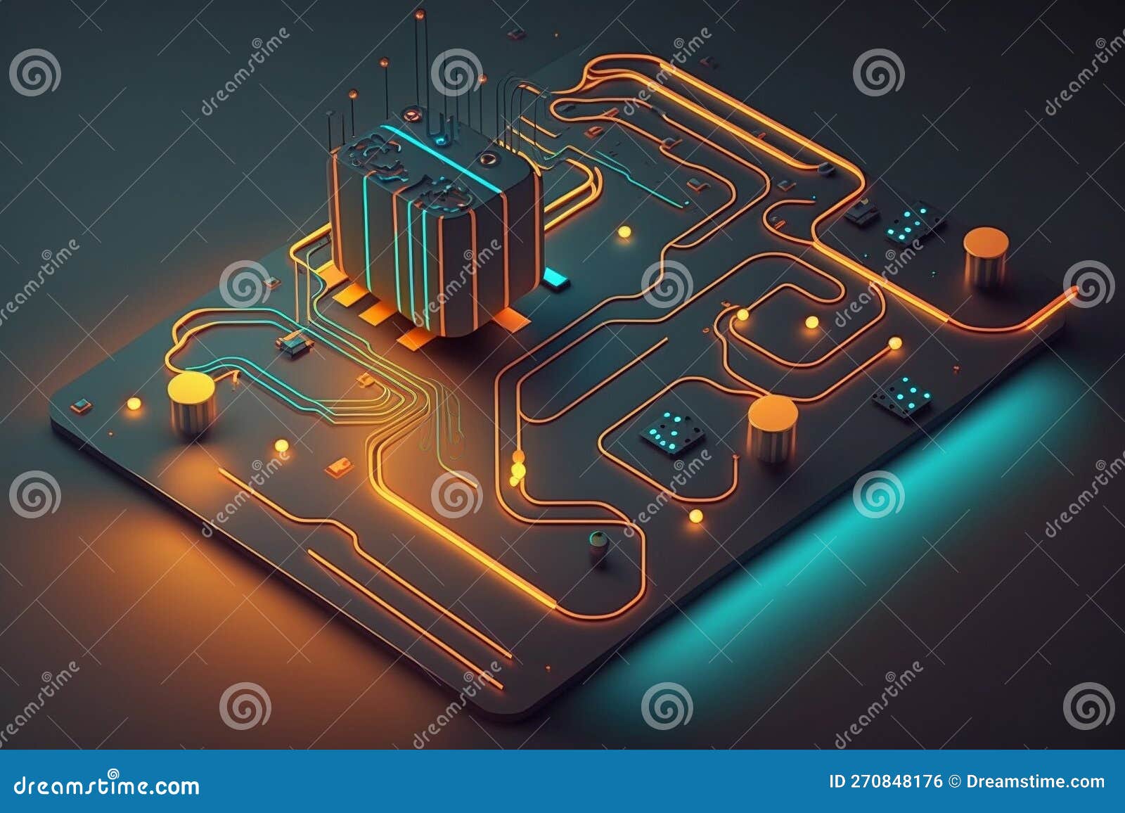 A Futuristic Tech Background with Mainboard Connectors and Connected ...